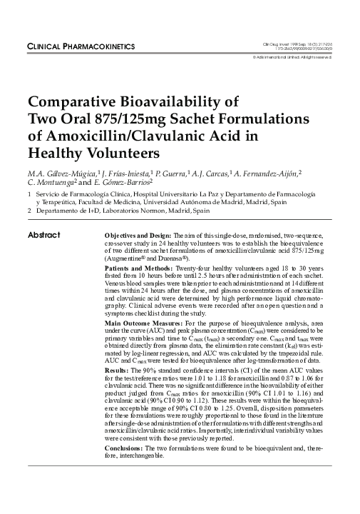 (PDF) Comparative Bioavailability of Two Oral 875/125mg Sachet ...