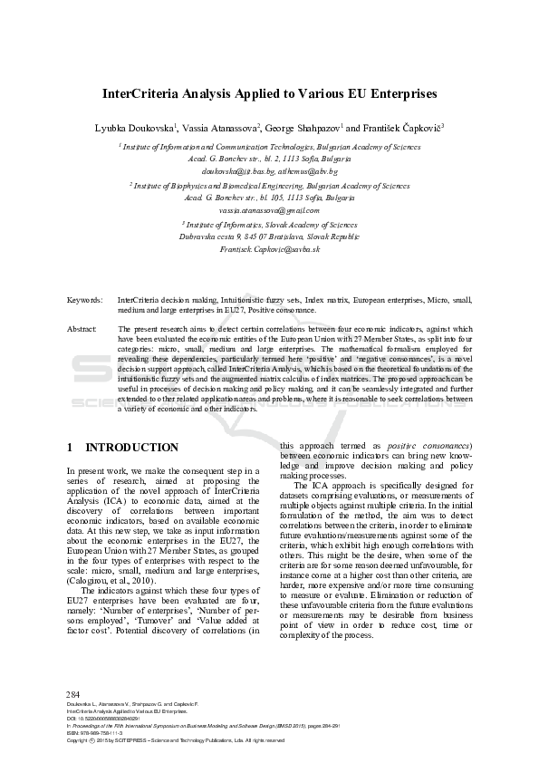 (PDF) InterCriteria Analysis Applied to Various EU Enterprises