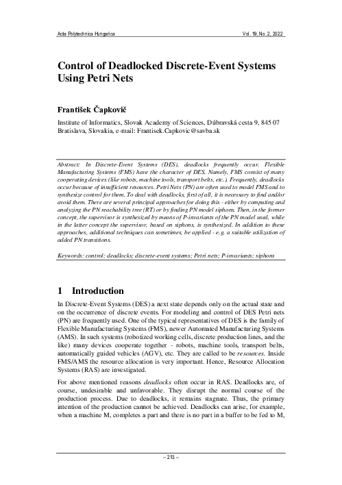 (PDF) Control of Deadlocked Discrete-Event Systems Using Petri Nets