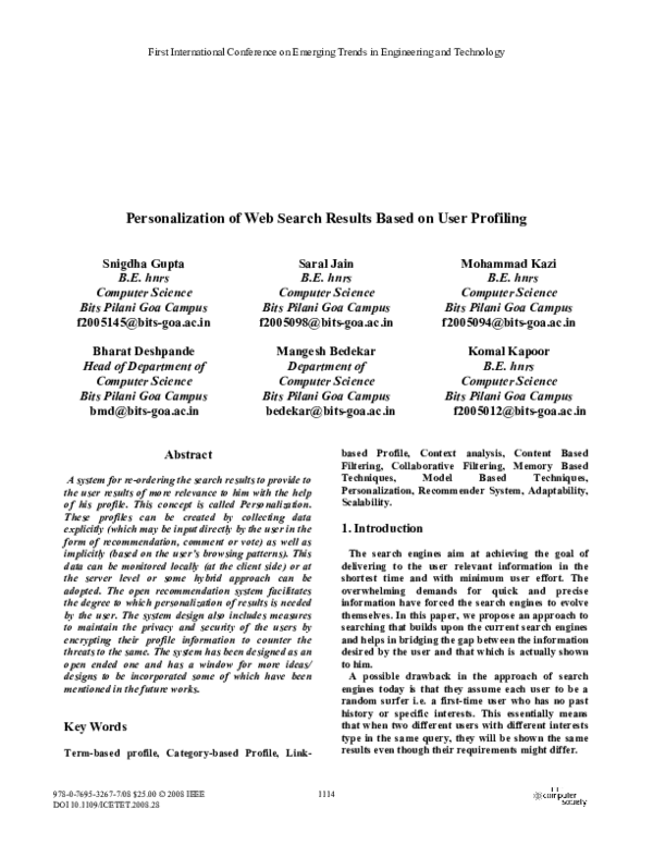 (PDF) Personalization of Web Search Results Based on User Profiling