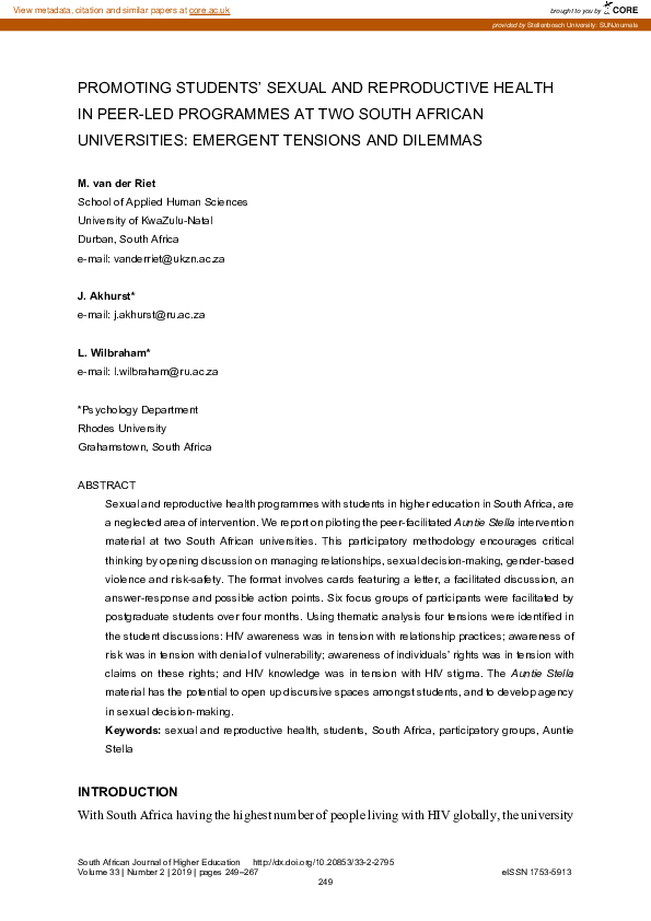 (PDF) Promoting students’ sexual and reproductive health in peer-led ...