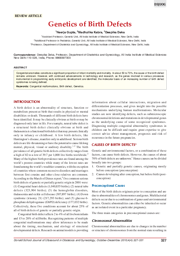 (PDF) Genetics of Birth Defects