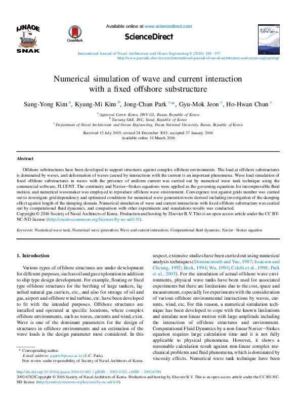 Pdf Numerical Simulation Of Wave And Current Interaction With A Fixed