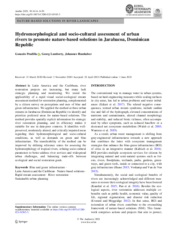 (PDF) Hydromorphological and socio-cultural assessment of urban rivers ...