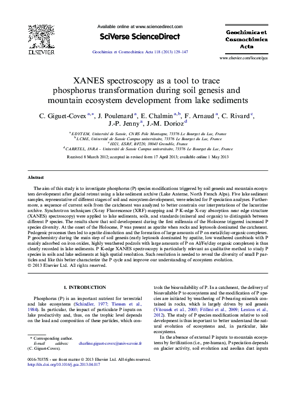 (PDF) XANES spectroscopy as a tool to trace phosphorus transformation ...