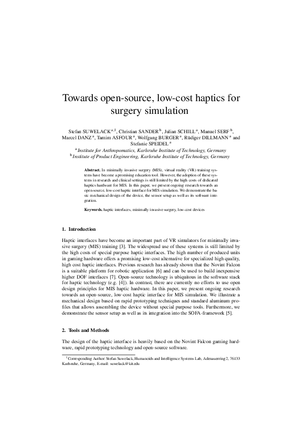 (PDF) Towards Open-Source, Low-Cost Haptics for Surgery Simulation