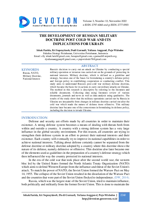(PDF) The Development of Russian Military Doctrine Post Cold War and ...