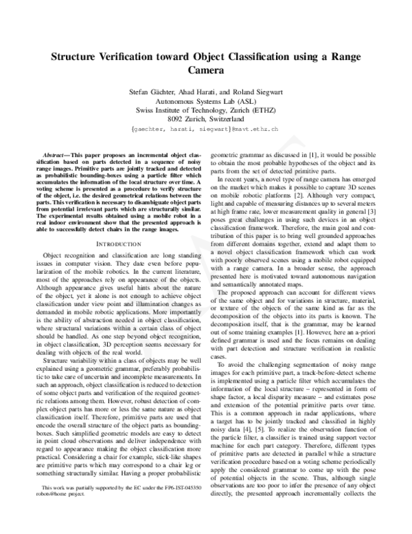 Pdf Structure Verification Toward Object Classification Using A Range