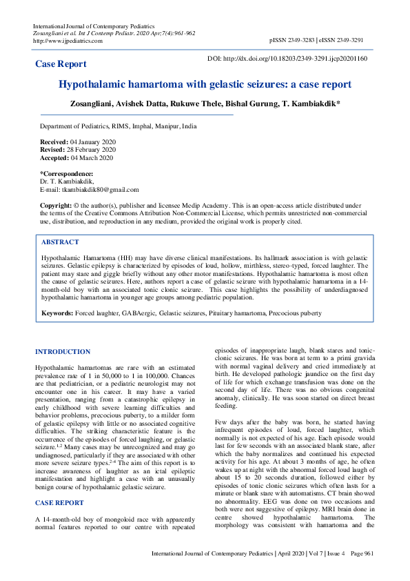 (PDF) Hypothalamic hamartoma with gelastic seizures: a case report | Bishal Gurung - Academia.edu