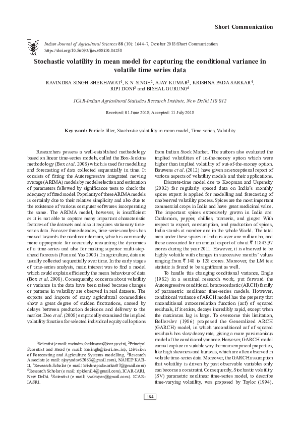 Pdf Stochastic Volatility In Mean Model For Capturing The Conditional