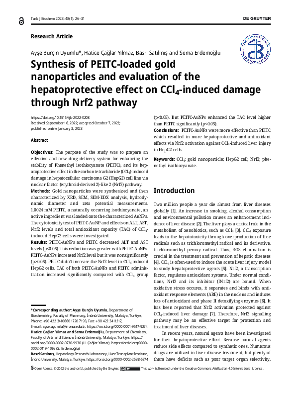 (PDF) Synthesis of PEITC-loaded gold nanoparticles and evaluation of ...