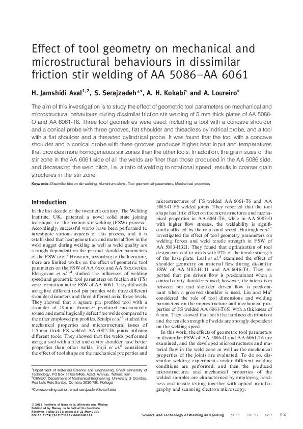(PDF) Effect of tool geometry on mechanical and microstructural behaviours in dissimilar ...