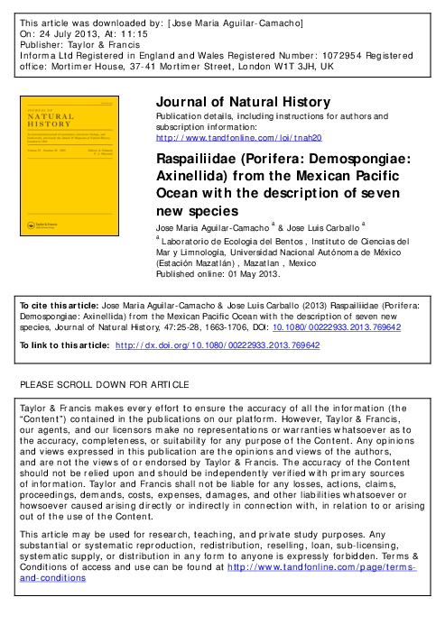(PDF) Raspailiidae (Porifera: Demospongiae: Axinellida) from the ...