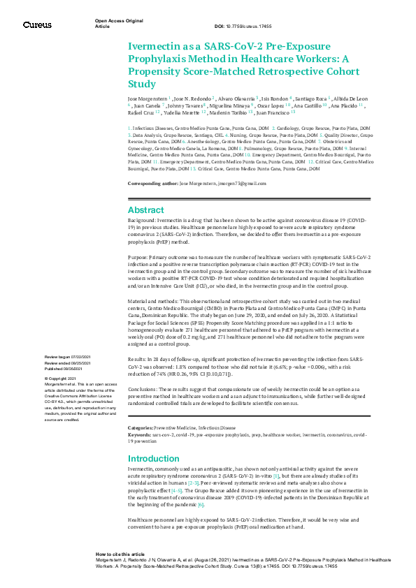 (PDF) Ivermectin as a SARS-CoV-2 Pre-Exposure Prophylaxis Method in Healthcare Workers: A ...