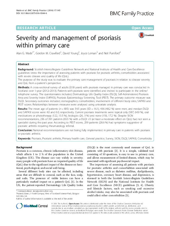 (PDF) Severity and management of psoriasis within primary care