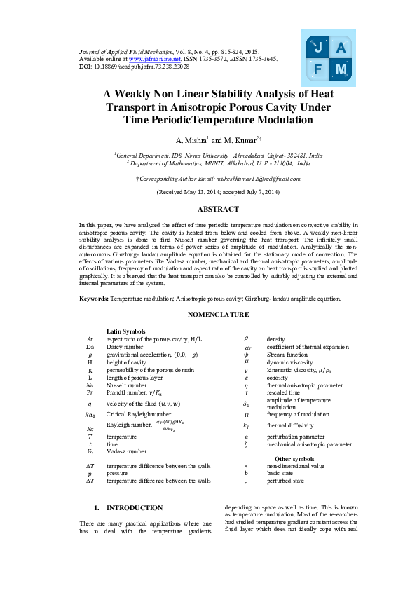 (PDF) Nonlinear Stability of Heat Transport in Anisotropic Cavities