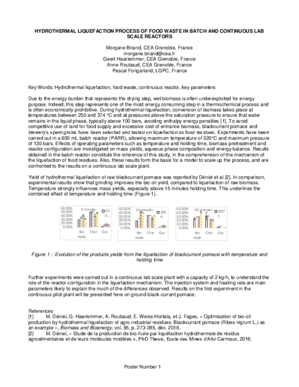 (PDF) Hydrothermal liquefaction process of food waste in batch and ...