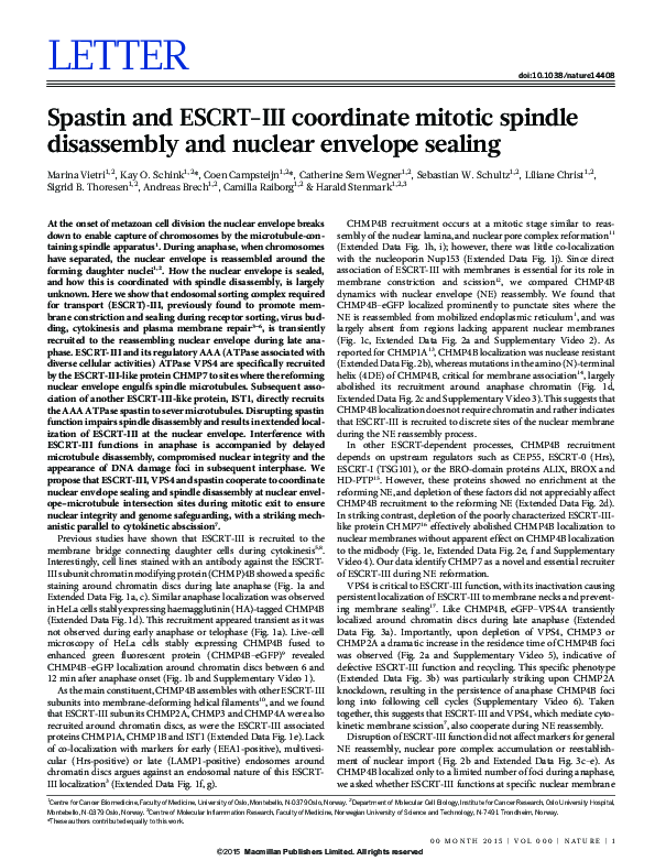 (PDF) Spastin and ESCRT-III coordinate mitotic spindle disassembly and ...