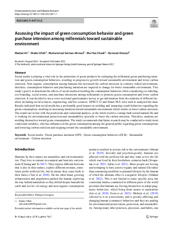 (PDF) Assessing the impact of green consumption behavior and green purchase intention among ...