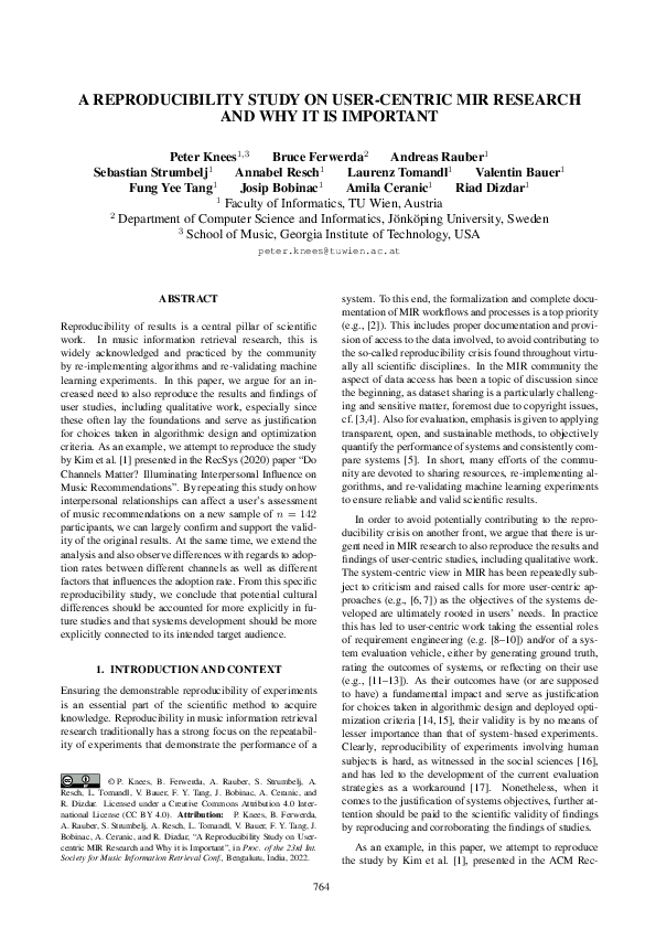 (PDF) A Reproducibility Study on User-centric MIR Research and Why it ...