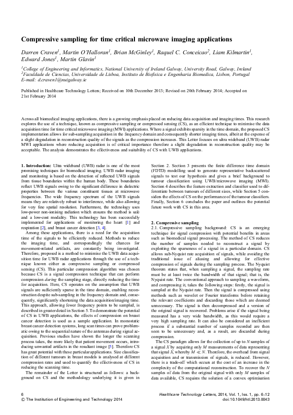 (PDF) Compressive sampling for time critical microwave imaging applications