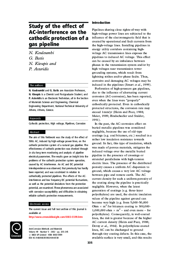 (PDF) Study of the effect of AC‐interference on the cathodic protection ...