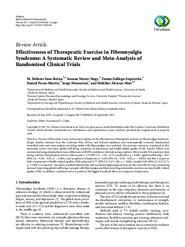 (PDF) Effectiveness of Therapeutic Exercise in Fibromyalgia Syndrome: A Systematic Review and ...