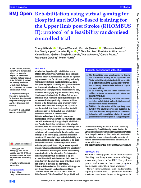 (PDF) Rehabilitation using virtual gaming for Hospital and hOMe-Based training for the Upper ...