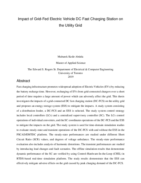 (PDF) Impact of Grid-fed Electric Vehicle DC Fast Charging Station on ...
