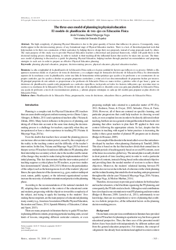 (PDF) The three-axes model of planning in physical education (El modelo ...