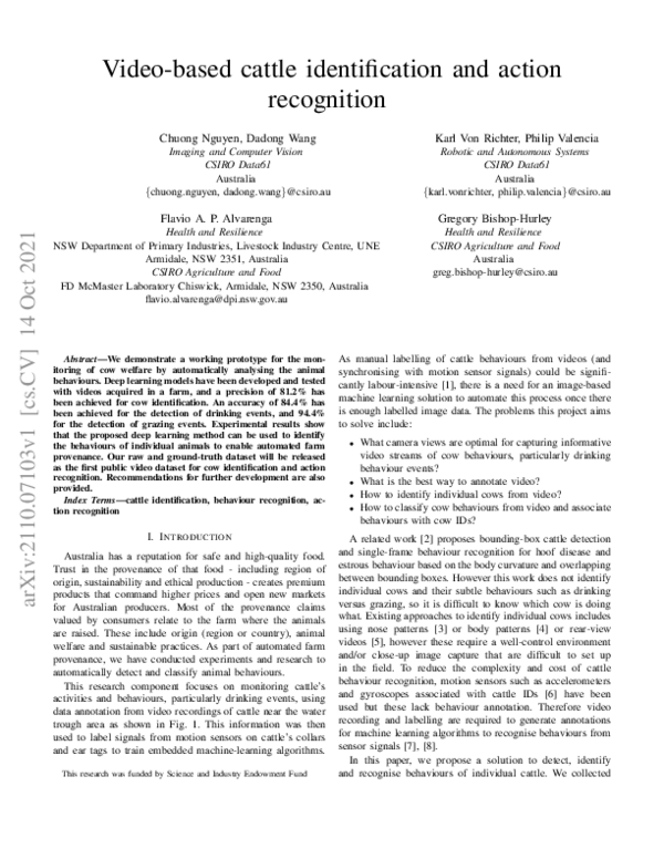(PDF) Video-based cattle identification and action recognition