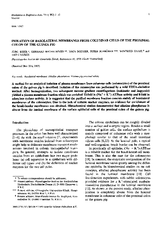Pdf Isolation Of Basolateral Membranes From Columnar Cells Of The