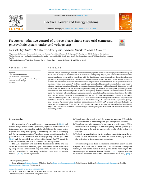 Pdf Frequency Adaptive Control Of A Three Phase Single Stage Grid