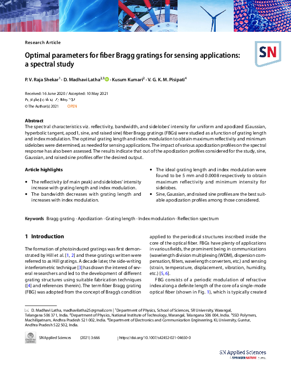 (PDF) Optimal parameters for fiber Bragg gratings for sensing applications: a spectral study