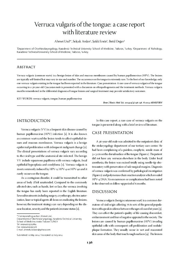 (PDF) Verruca vulgaris of the tongue: a case report with a literature ...