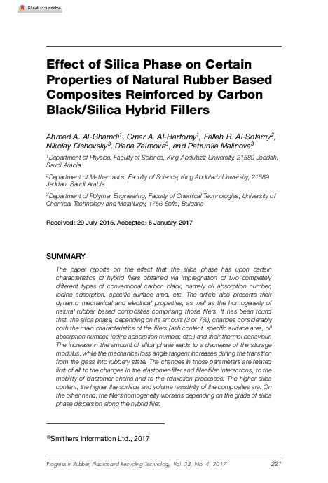 (PDF) Effect of Silica Phase on Certain Properties of Natural Rubber ...