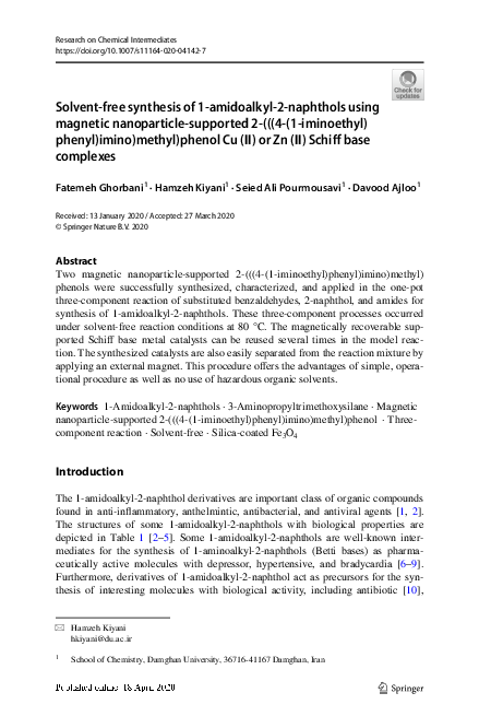 (PDF) Solvent-free synthesis of 1-amidoalkyl-2-naphthols using magnetic nanoparticle-supported 2 ...