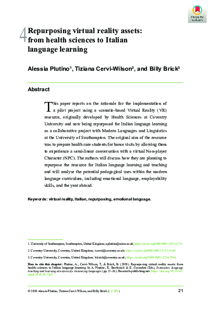 (PDF) Repurposing virtual reality assets: from health sciences to ...