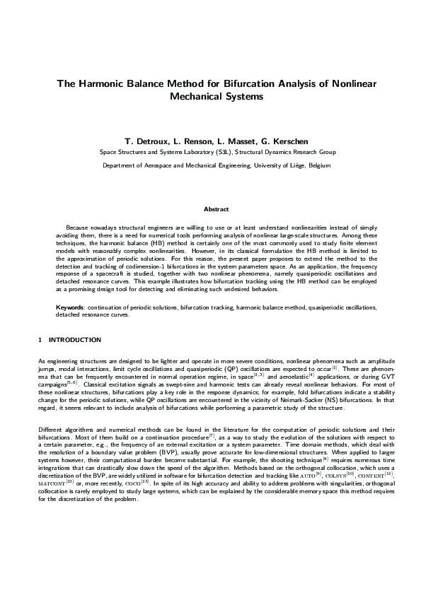 (PDF) The Harmonic Balance Method for Bifurcation Analysis of Nonlinear Mechanical Systems