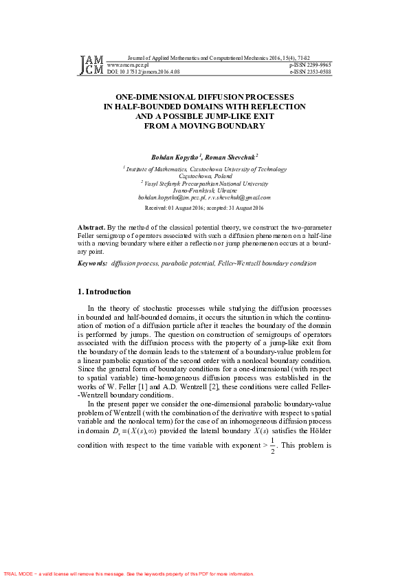 (PDF) One-dimensional diffusion processes in half-bounded domains with reflection and a possible ...