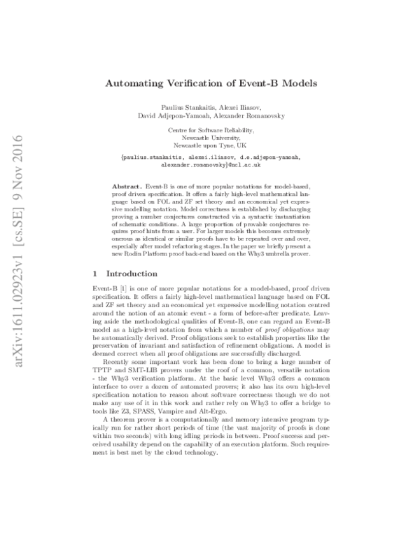 (PDF) Automating Verification of Event-B Models