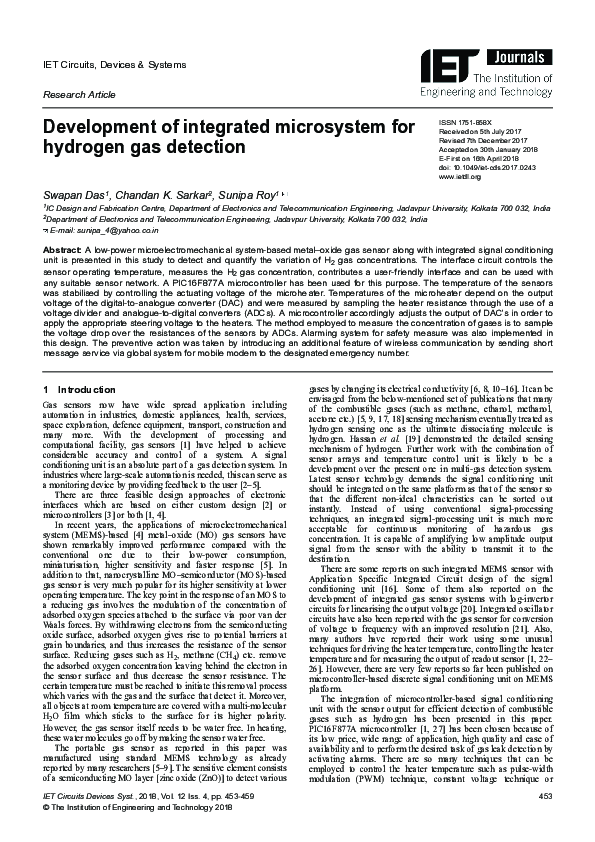 (PDF) Development of integrated microsystem for hydrogen gas detection