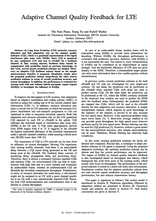 (PDF) Adaptive channel quality feedback for LTE