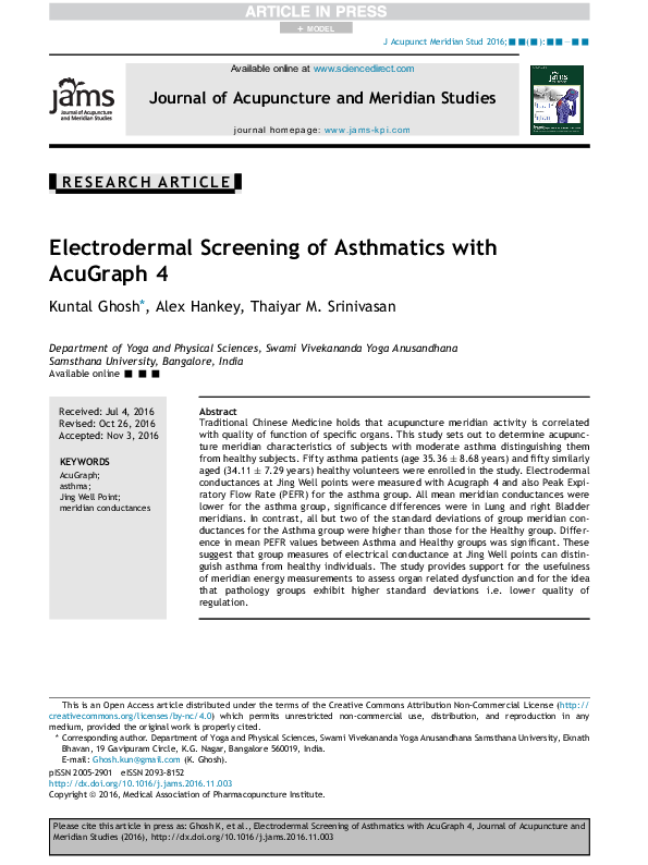 (PDF) Electrodermal screening of Asthmatics with AcuGraph 4