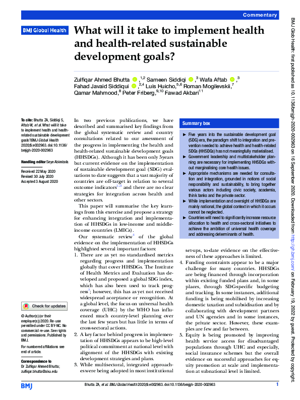 (PDF) What will it take to implement health and health-related ...