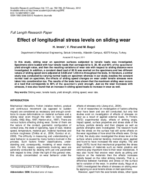 (PDF) Effect of longitudinal stress levels on sliding wear