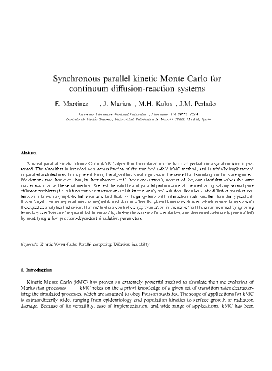 (PDF) Synchronous parallel kinetic Monte Carlo for continuum diffusion ...