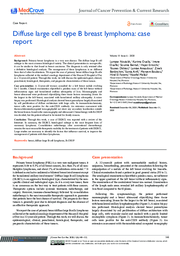 (PDF) Diffuse large cell type B breast lymphoma: case report