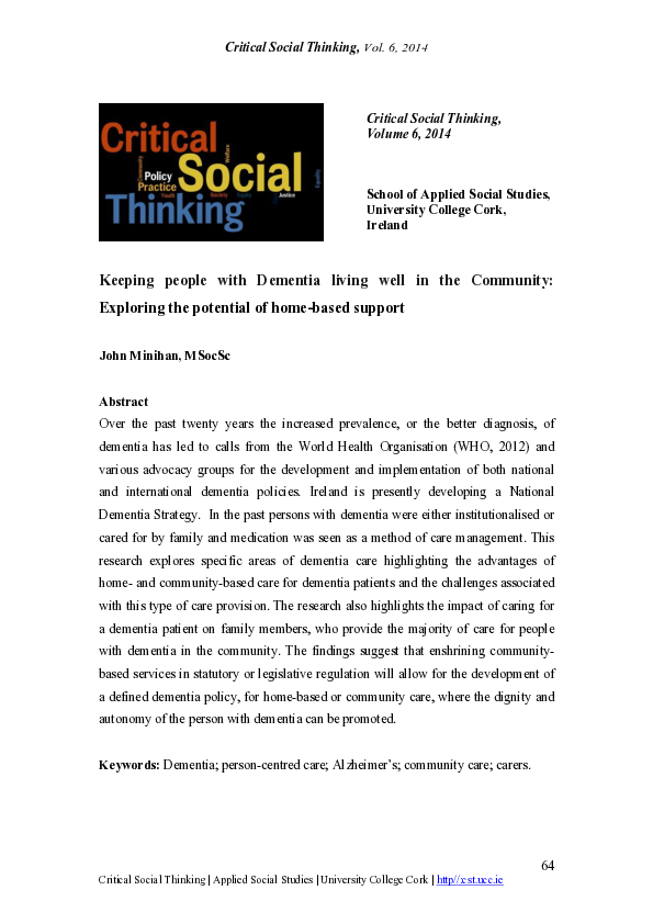 (PDF) Keeping people with Dementia living well in the Community:뀀Ƞ ...