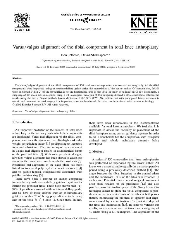 (PDF) Varus/valgus alignment of the tibial component in total knee ...